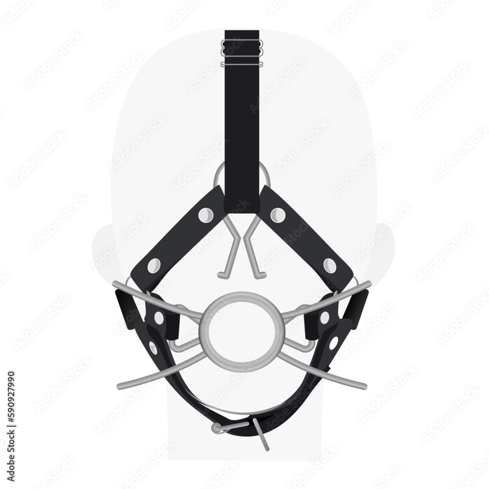Strict Spider Gag Bdsm Head Harness Open Mouth Black Leather Vector Illustration Stock Vector