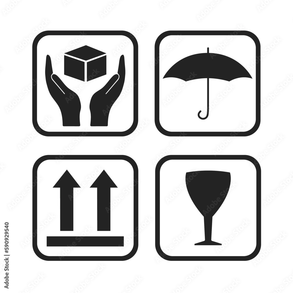 International packing symbols in the vector. Symbol of handle with care ...