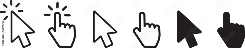 Computer mouse click cursor arrow icons set and loading icons. Vector ...