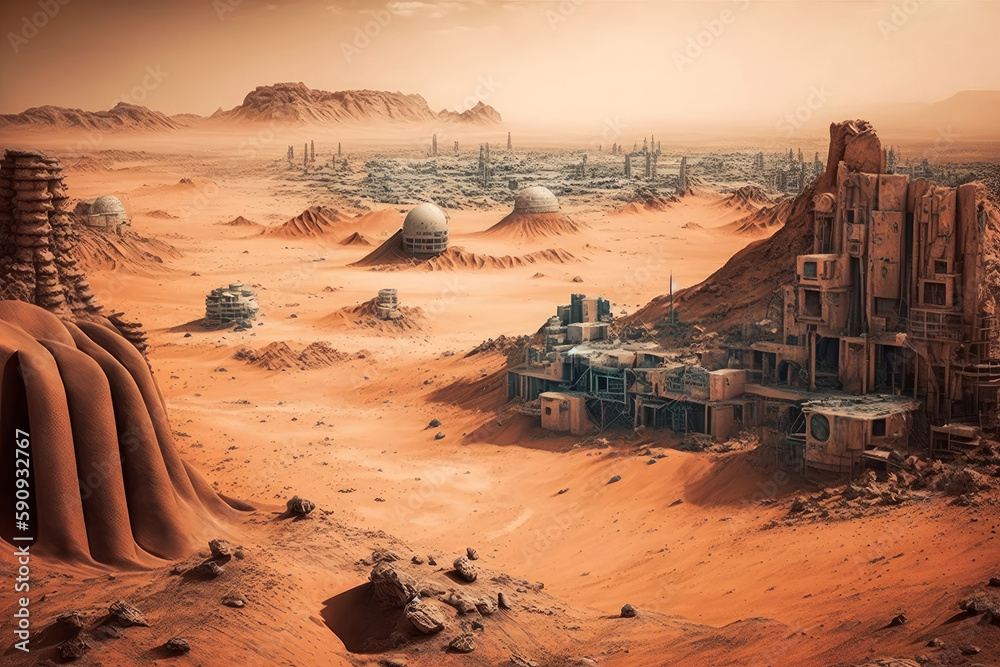 Ciudad en marte, casas y edificios en el planeta rojo, casas ...