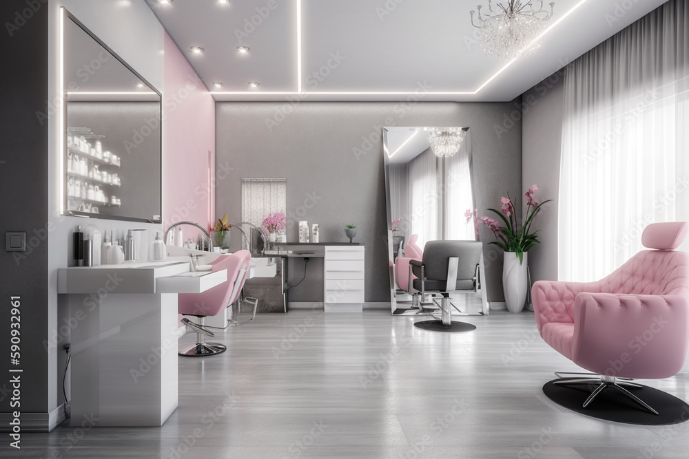 interior of a beauty salon in pink and gray colors created using ...
