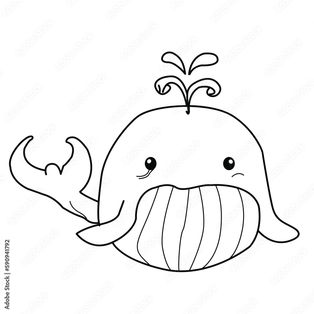 Whale coloring page. Hand drawn whale coloring page. Whale cartoon ...