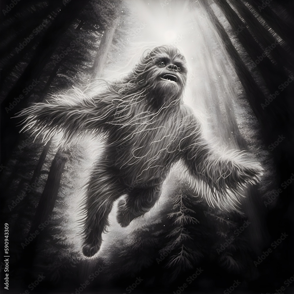 Ultra realistic pencil drawing of hairy wookie flying like a ballerina ...