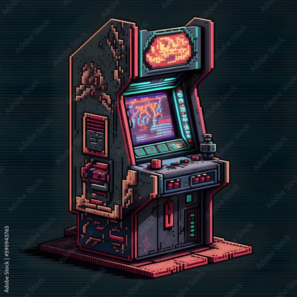 arcade machine dnd style pixel art cyberpunk close up shot Stock ...