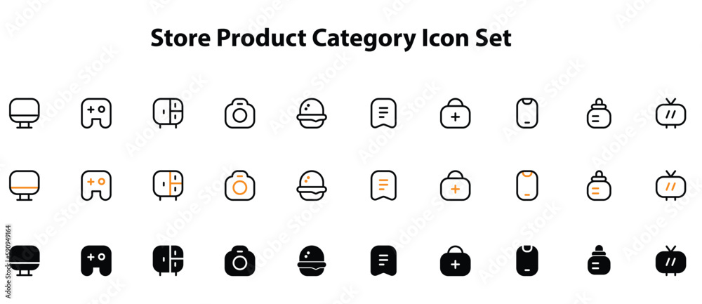e Commerce Product category icon set linear, duo tone, filled vector ...