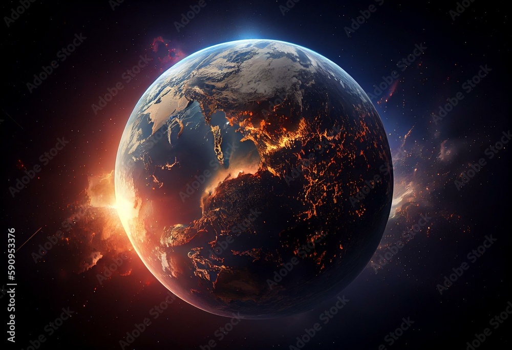 Beautiful 3d earth planet 3d render. Concept of climate change, dark ...