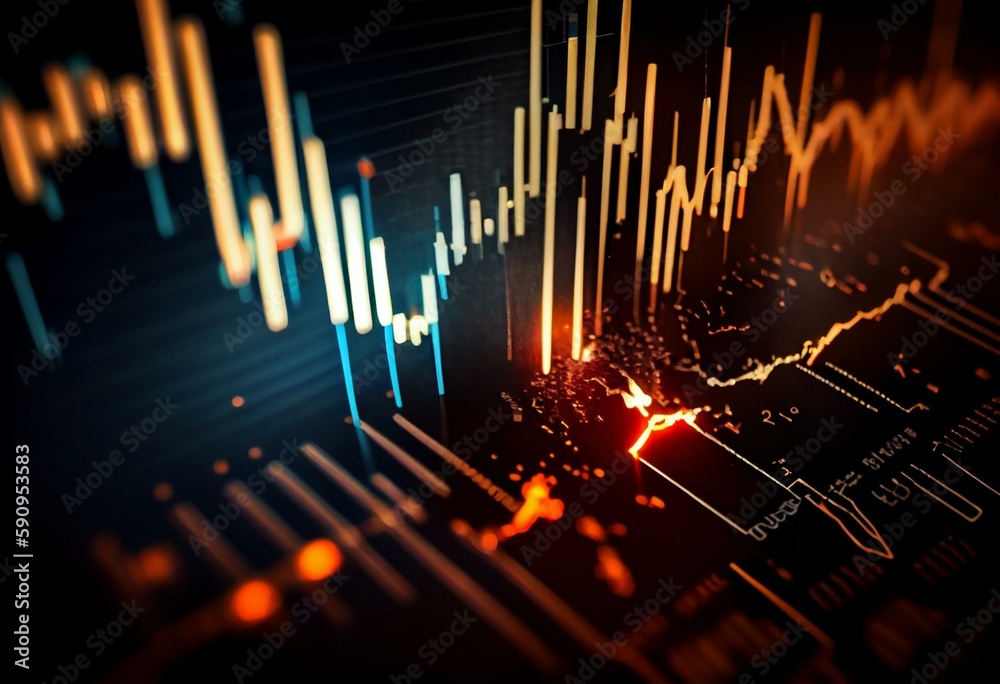 Stock exchange chart with lines moves up and down. Close-up stock ...