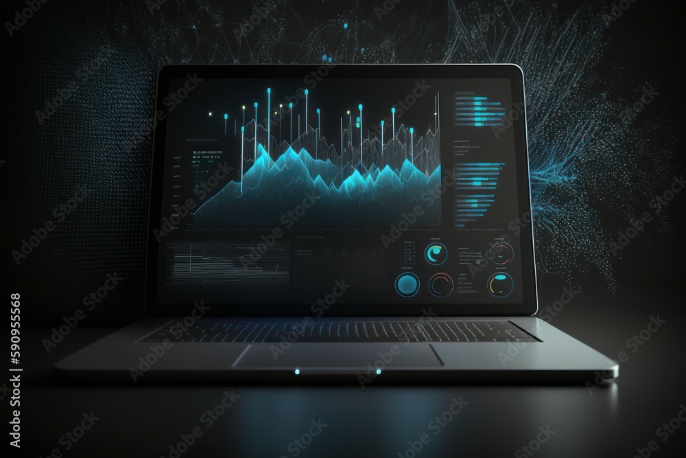 Laptop with analytical data visualization. AI generated, human enhanced ...