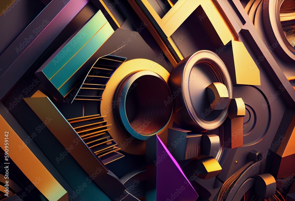 Multicolored Tech Background with a Geometric 3D Structure. Bright, Stepped design with Extruded ...