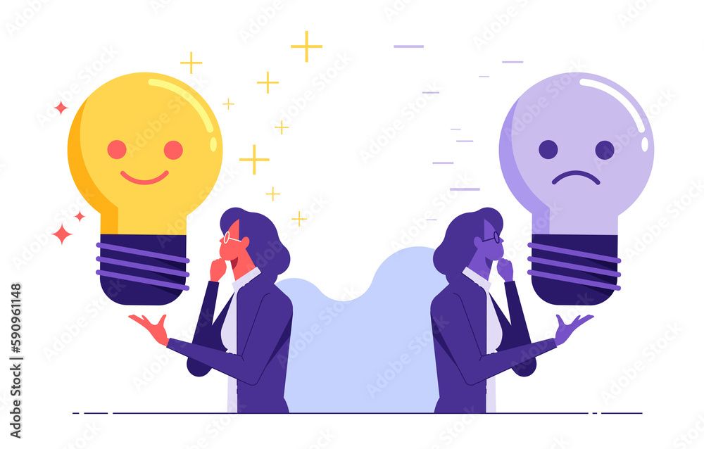 Businesswoman with positive and negative vibes around, mindset to ...