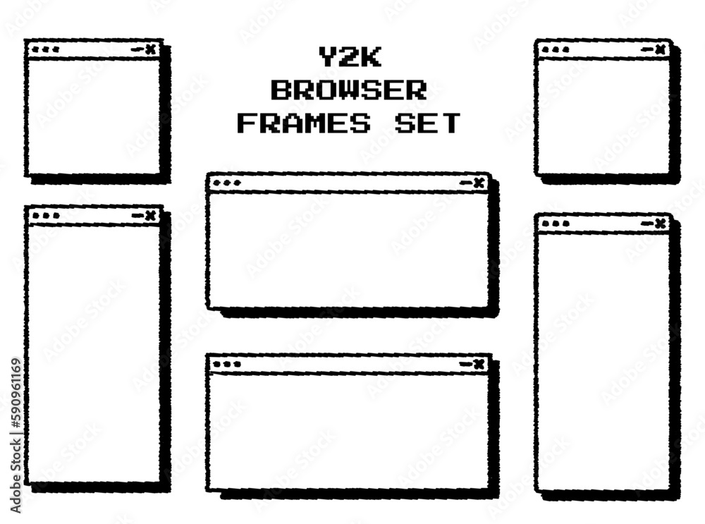 Cartoon Y2K, Retro Web Browser Window Frames. Pencil, pen or marker kid ...