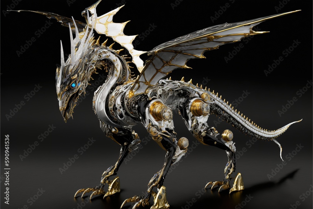 Steel dragon with fantasy sci-fi and steampunk design model, featuring ...