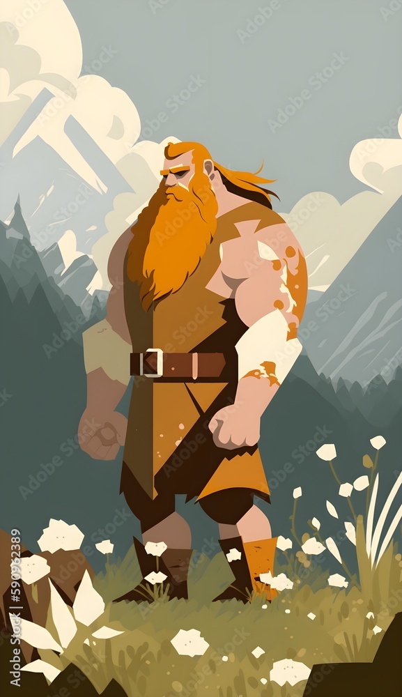 dwarven citizen as a 2D character in a meadow scenery rust and sage ...