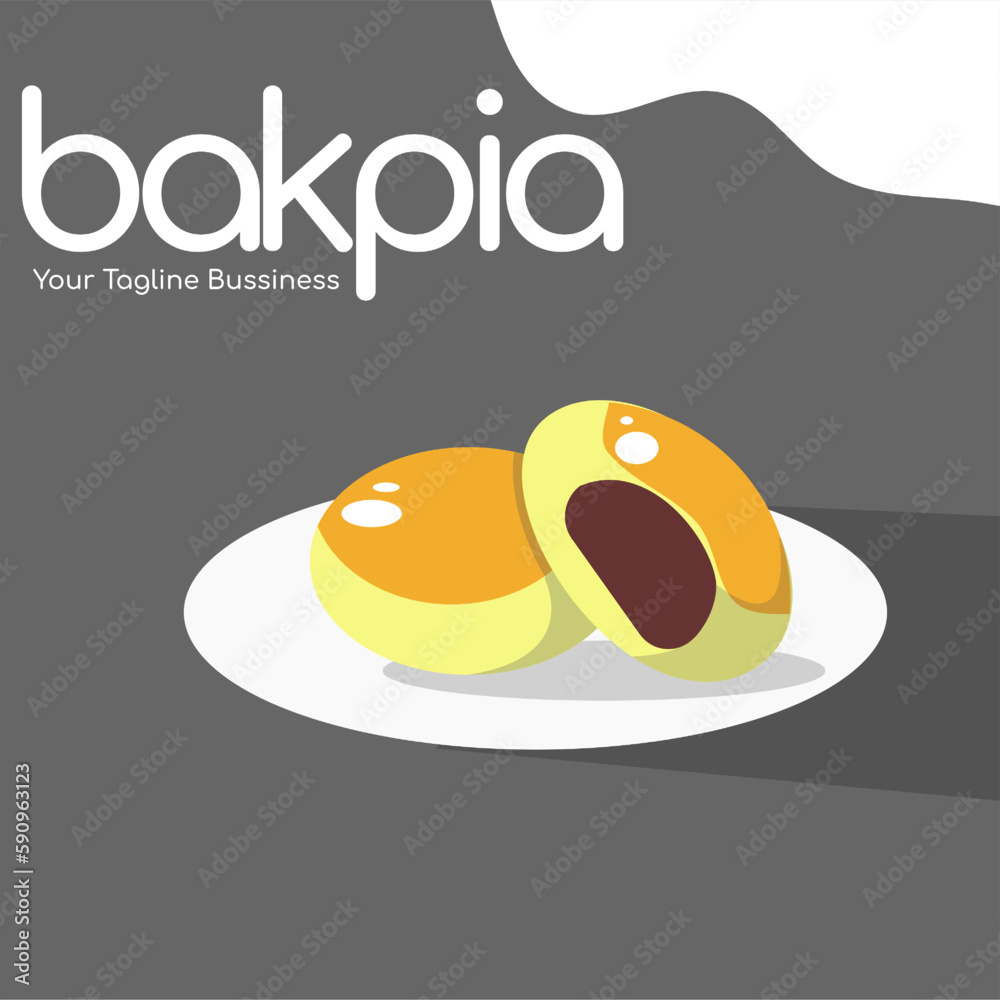 On the white plate, there is an illustration of a bakpia pastry. The ...