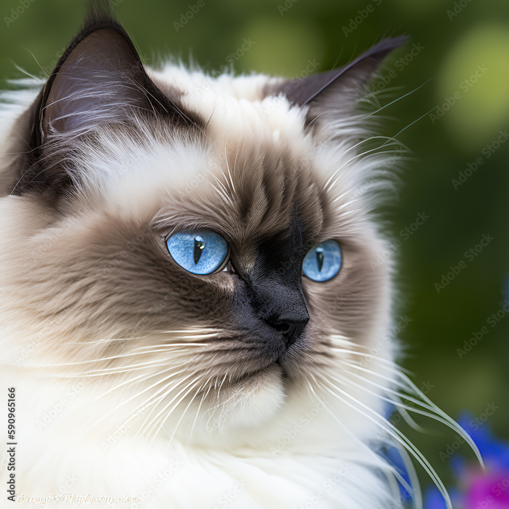 Ravishing hyper realistic portrait of happy birman cat in natural ...
