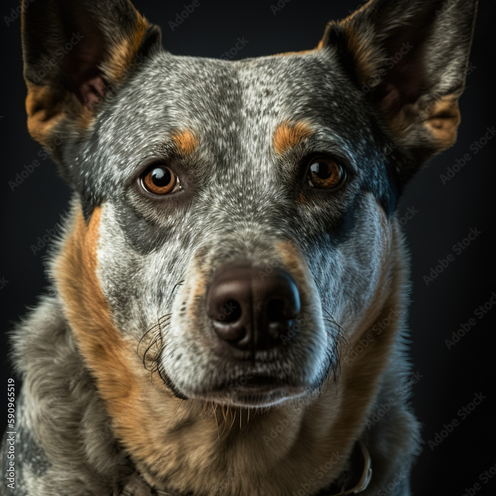 Australian blue heeler cattle dog sutdio portrait as domestic herder ...