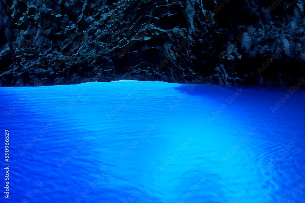 inside of blue lagoon cave. famous Blue Cave in Croatia, Bisevo Island ...