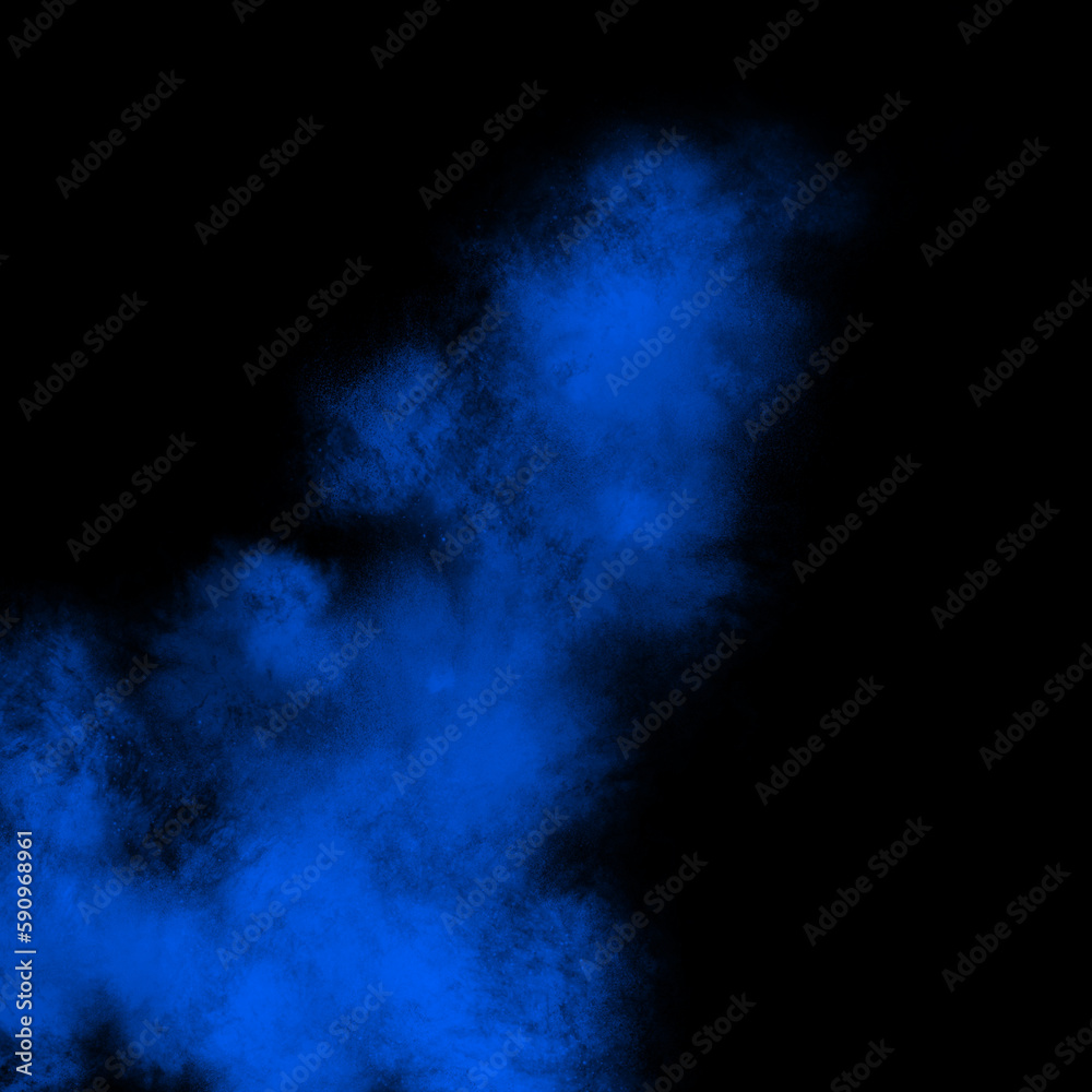 Blue color powder explosion isolated on black background. Royalty high ...