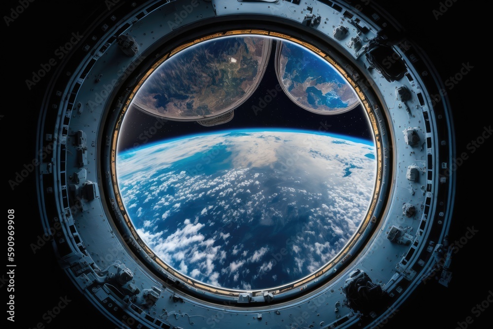 the view of the earth from the window of a space station. Generative AI ...