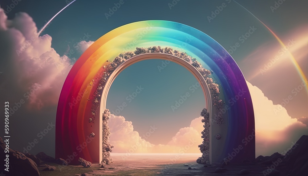 rainbow bridge portal, digital art illustration, Generative AI Stock ...