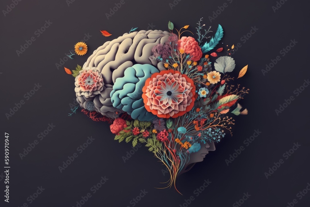 Human brain with spring flowers, symbolizing mental health and self ...