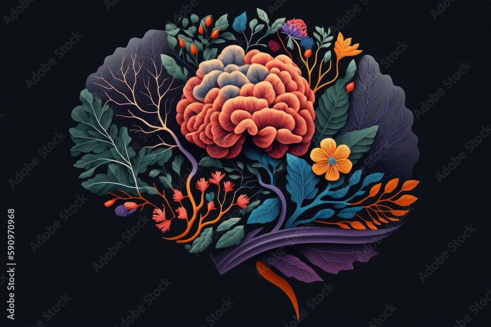 Human brain with spring flowers, symbolizing mental health and self ...