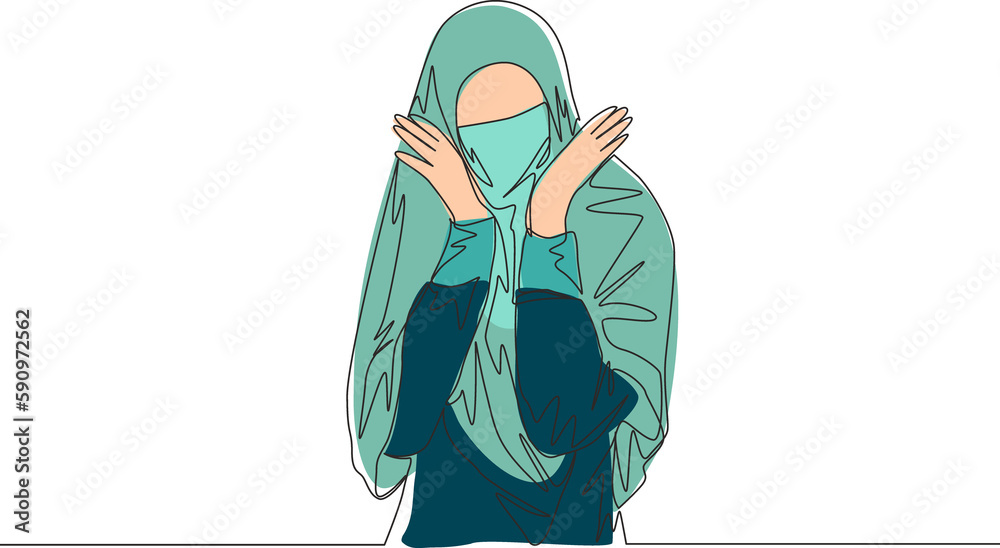 One single line drawing of young attractive beauty middle east muslimah ...