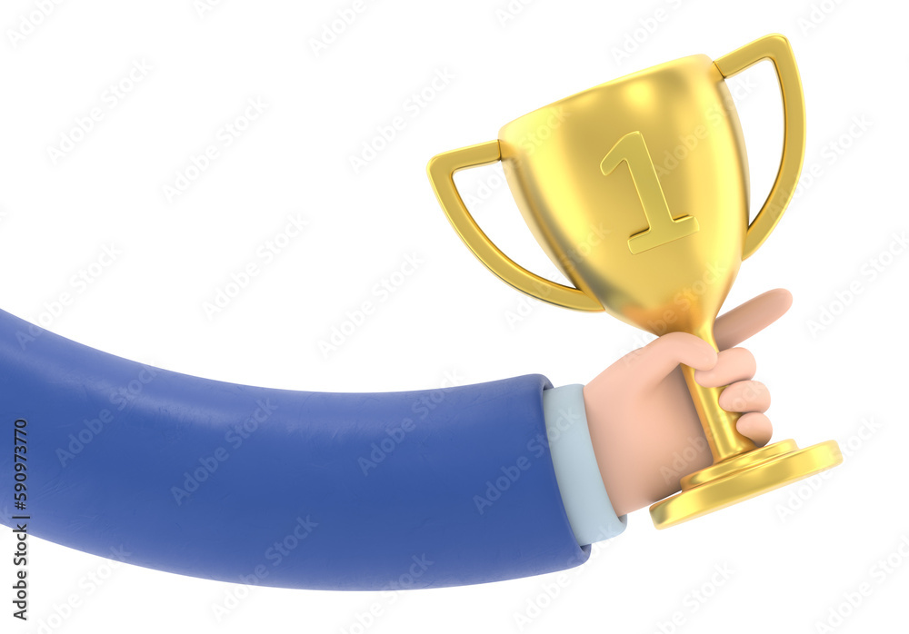 Transparent Backgrounds Mock-up.Golden trophy awards hold in hand ...