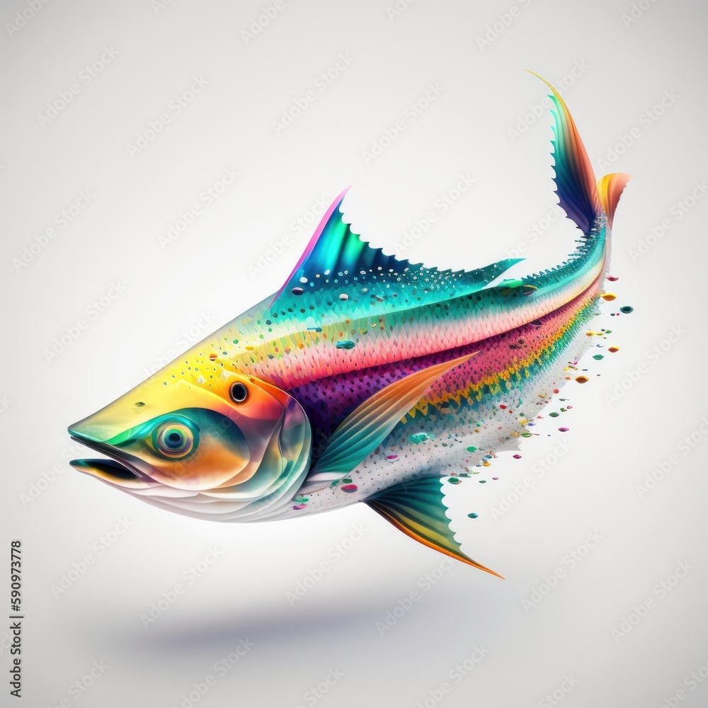 Watercolor fish. Flame angelfish, Copperband Butterflyfish, Purple mask ...