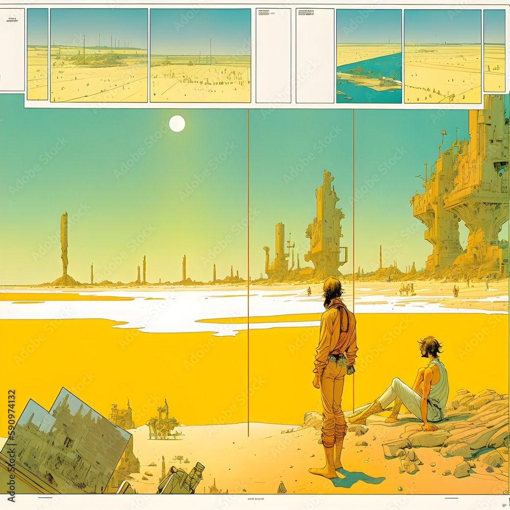 Comunitat Valenciana as a comic book double page by Moebius no text ...