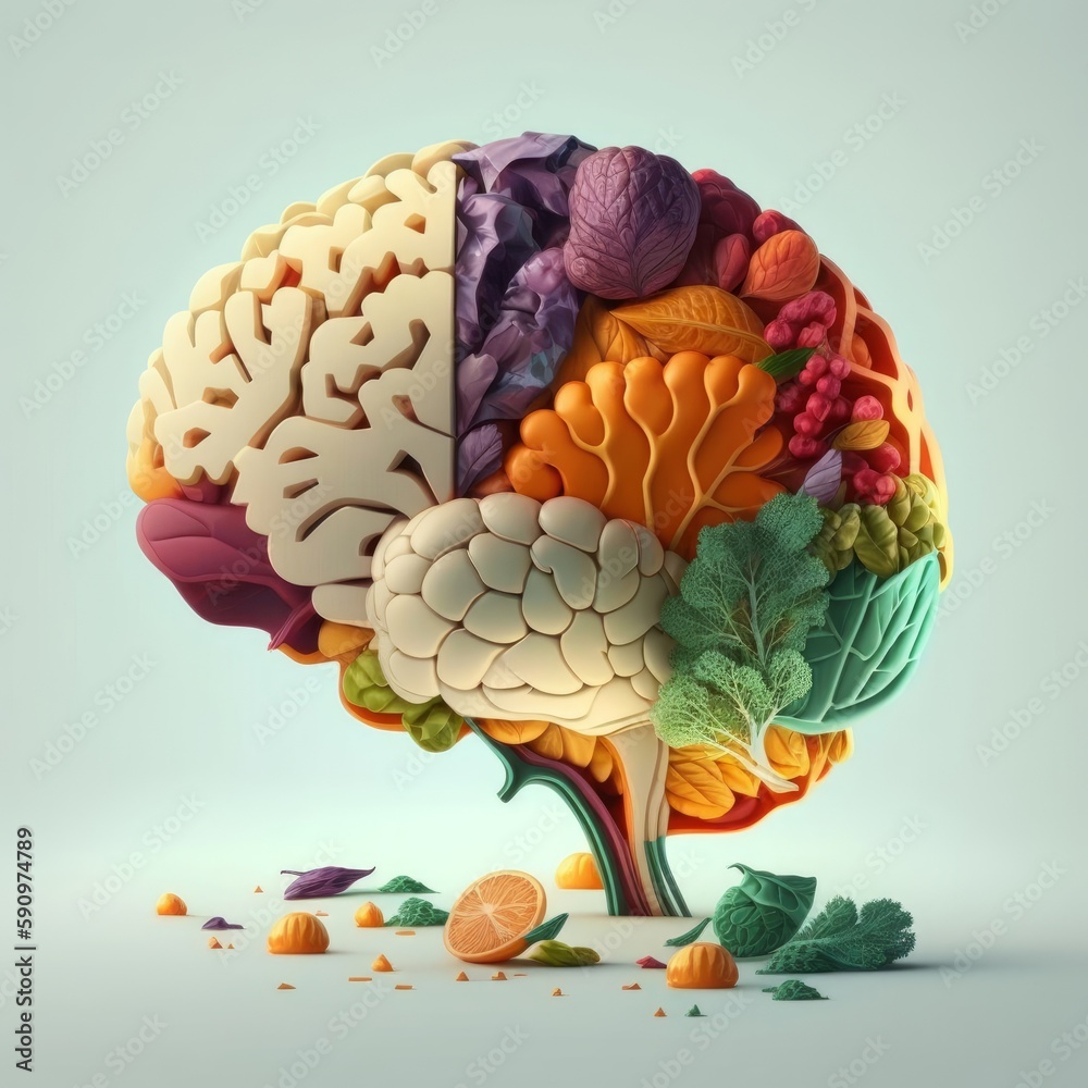 Plant-Based Healthy Eating: Human Brain Made of Fruits and Vegetables ...