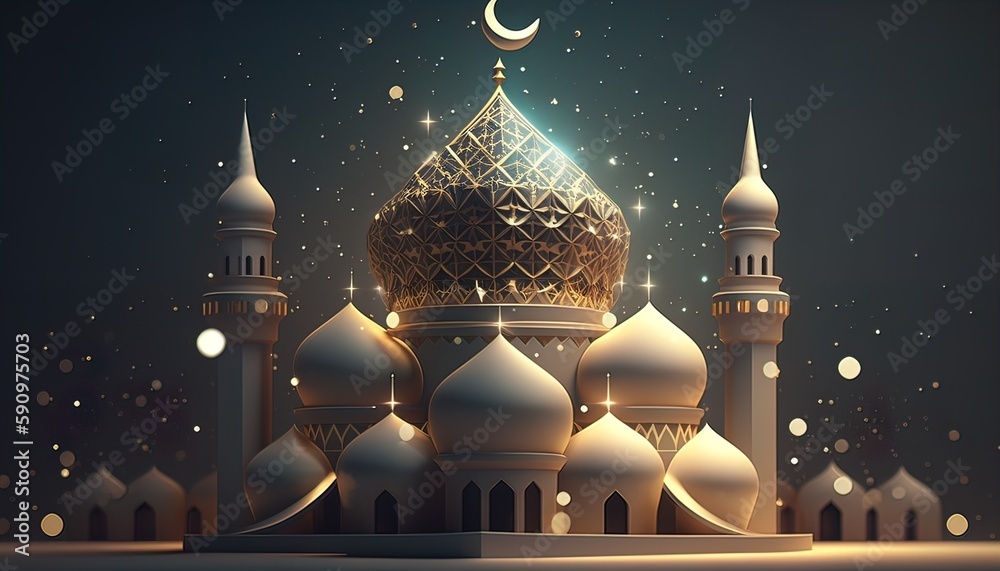 3d mosque illustration, best rendering quality, color palette ...