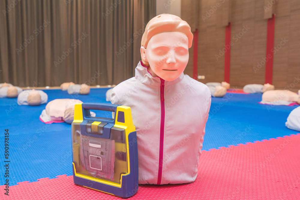 model dummy with AED or Automated External Defibrillator for CPR ...