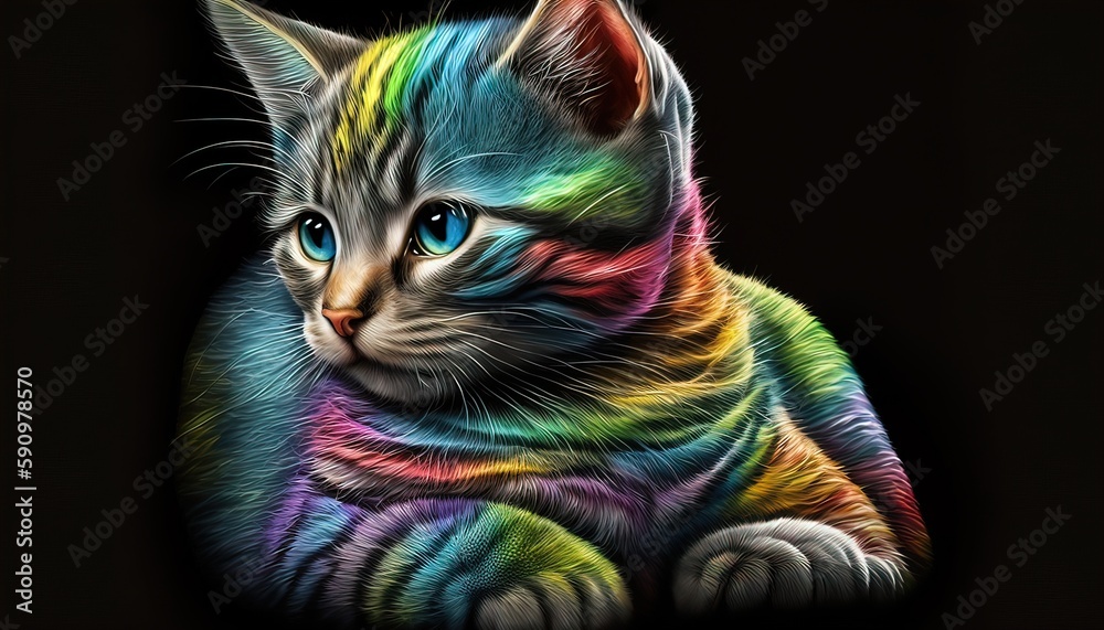 Cat cute 3d,realistic color, skin rainbow cotton .Generate AI Stock ...