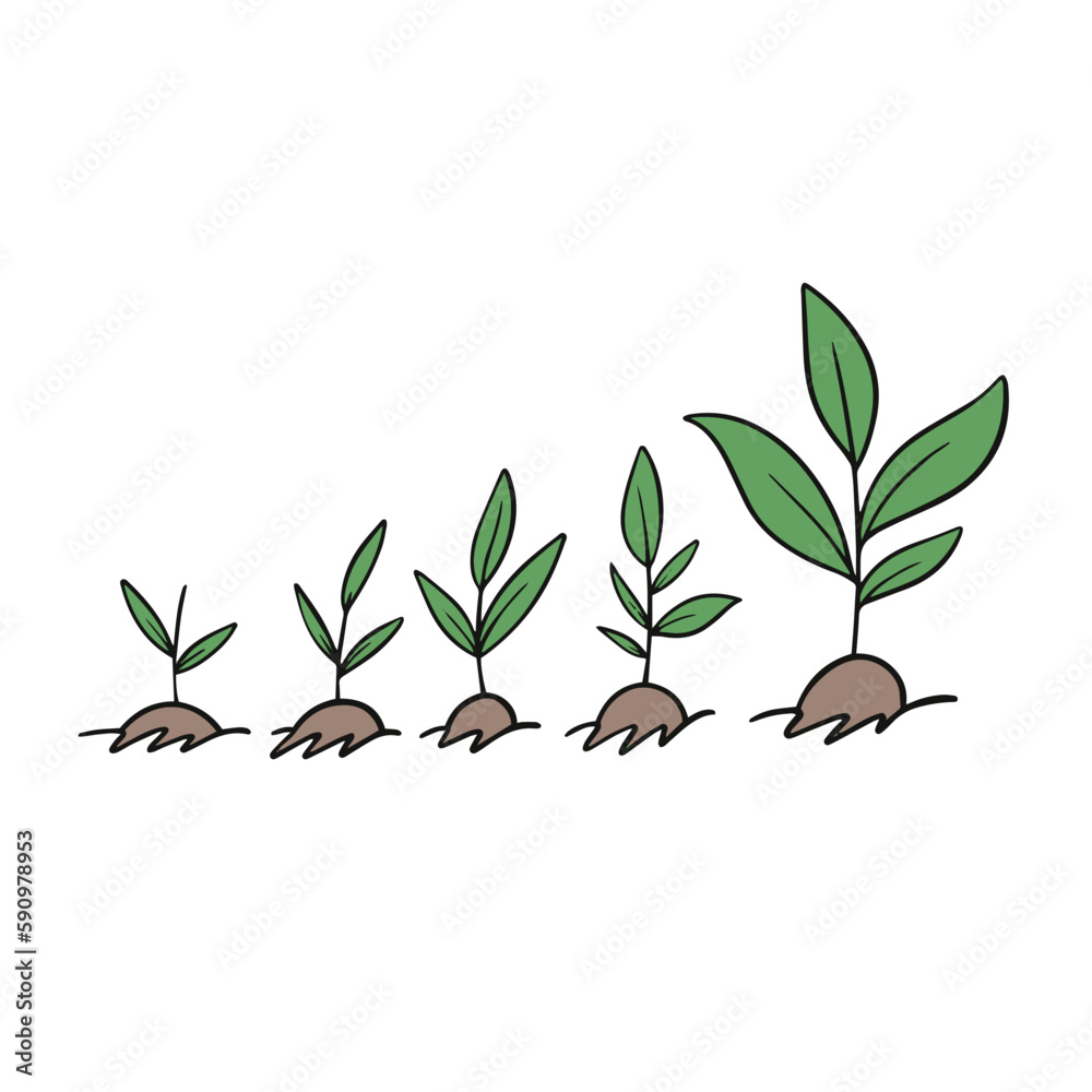 Planting hand drawn cartoon style vector art illustration. Stock Vector ...