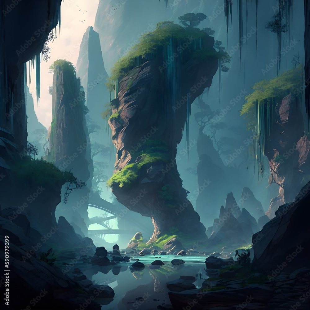 vast stunning landscape towering trees floating mountains avatar ...