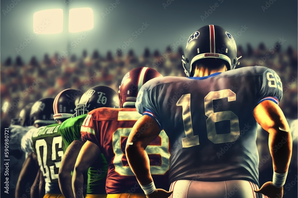 Close-up american football team boys in sport stadium. Concept of ...