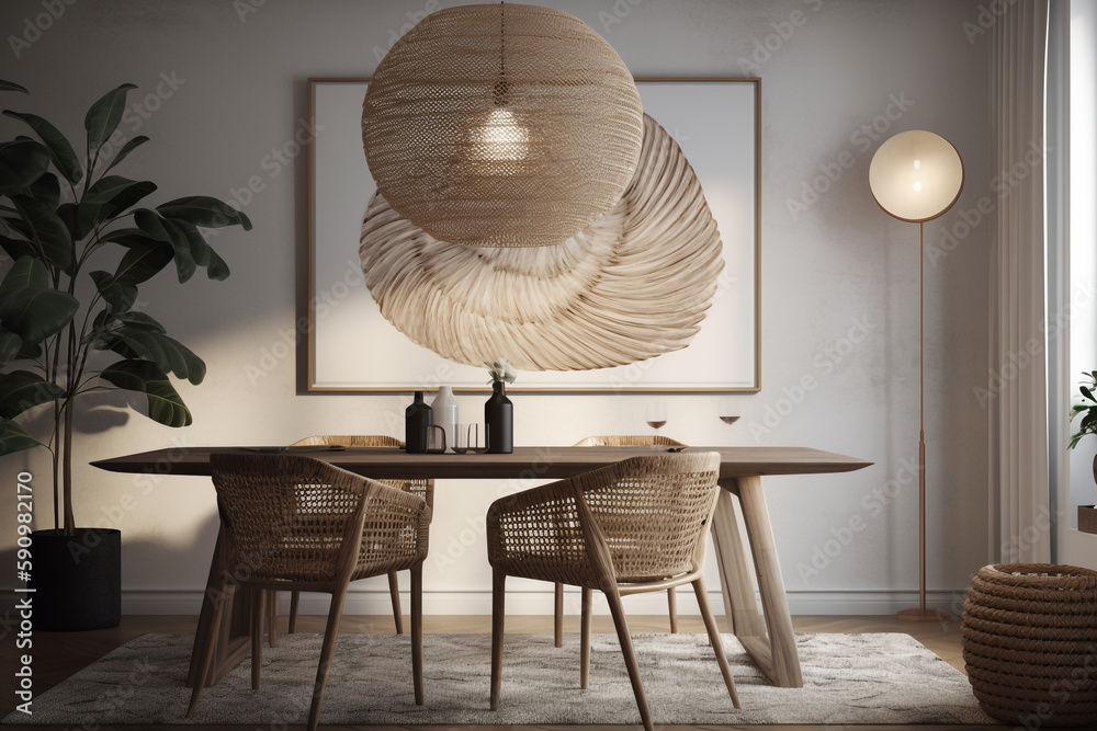 Hang the poster or artwork at eye level, centered above the dining ...