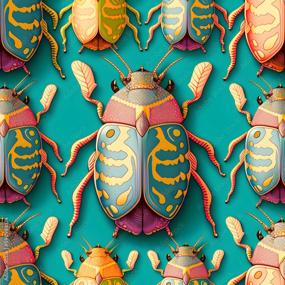patterned cute pastel bugs painted by kehinde Wiley stickerm crisp ...
