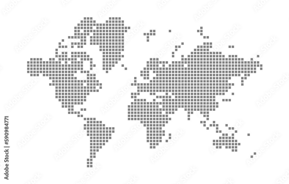 Pixel map of Continents. dotted map of Continents isolated on white ...