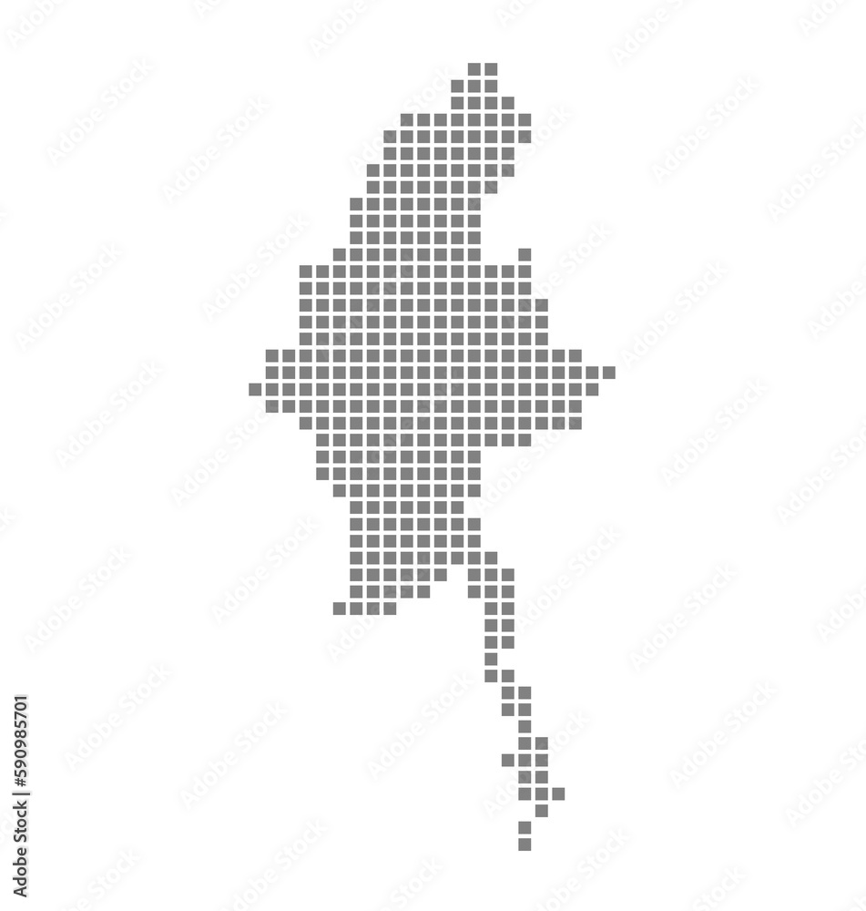 Pixel map of Myanmar. dotted map of Myanmar isolated on white ...