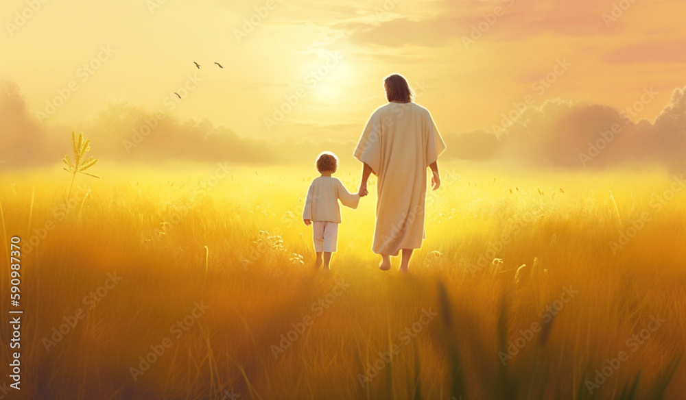 Jesus holding a child Stock Illustration | Adobe Stock