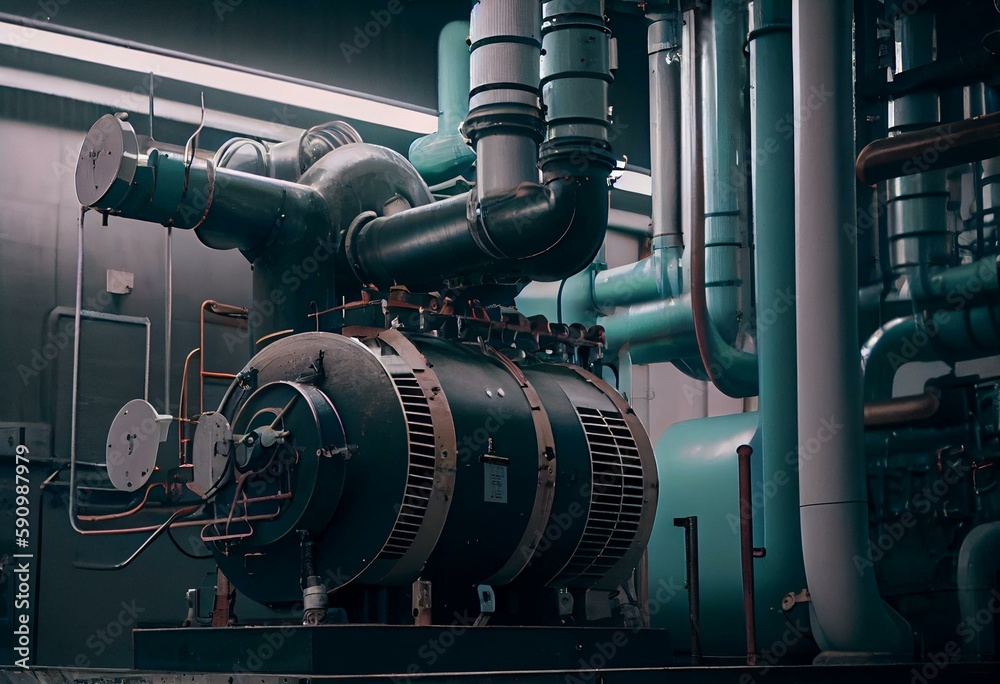 Industrial interior chiller and boiler HVAC heating ventilation air ...