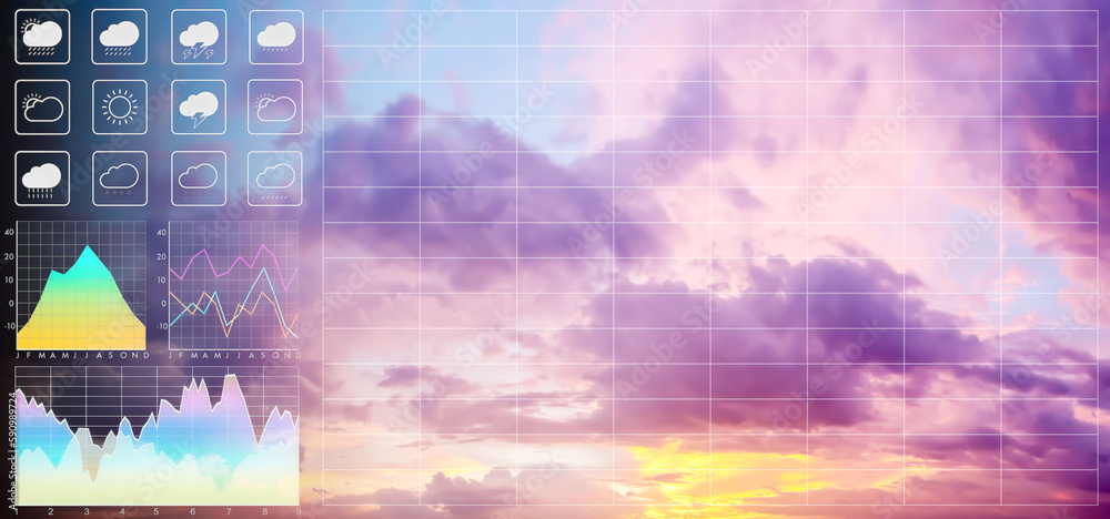 Weather forecast symbol data presentation with graph and chart on ...