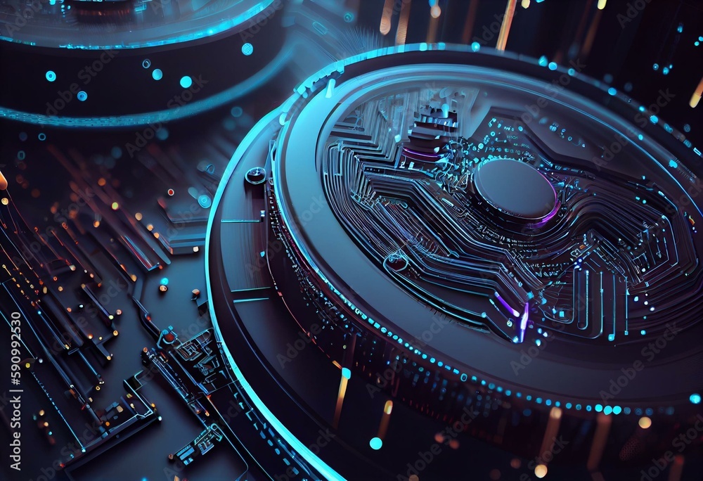 Futuristic data flow, data transfer technology. Cyberpunk, big data and ...