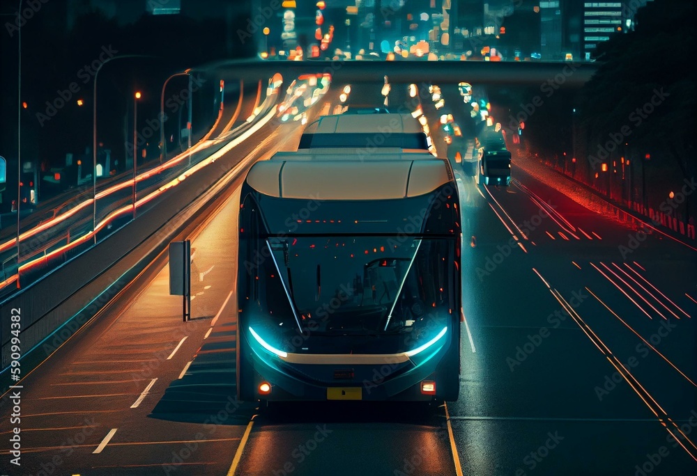 futuristic robot-like bus on highway with traffic autonomous city ...