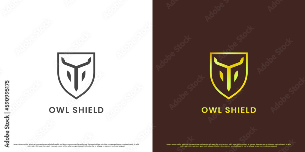 Owl badge logo design illustration. Gold owl line art silhouette badge ...