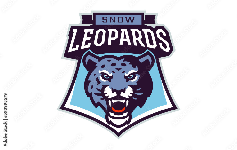 Sports logo with snow leopard mascot. Colorful sport emblem with snow ...