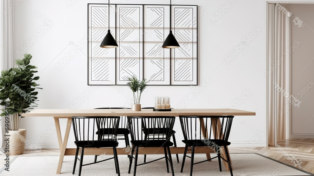 A modern working office style decoration design, with a large wall art ...