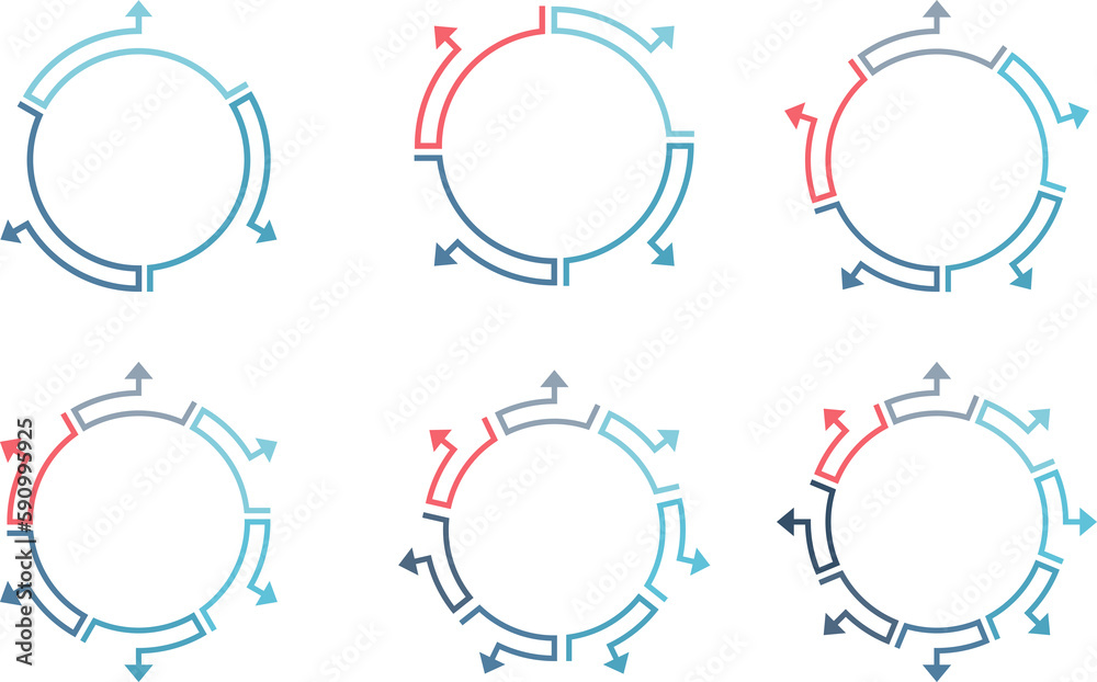 Circle diagram templates set - 3, 4, 5, 6, 7 and 8 elements, circle ...